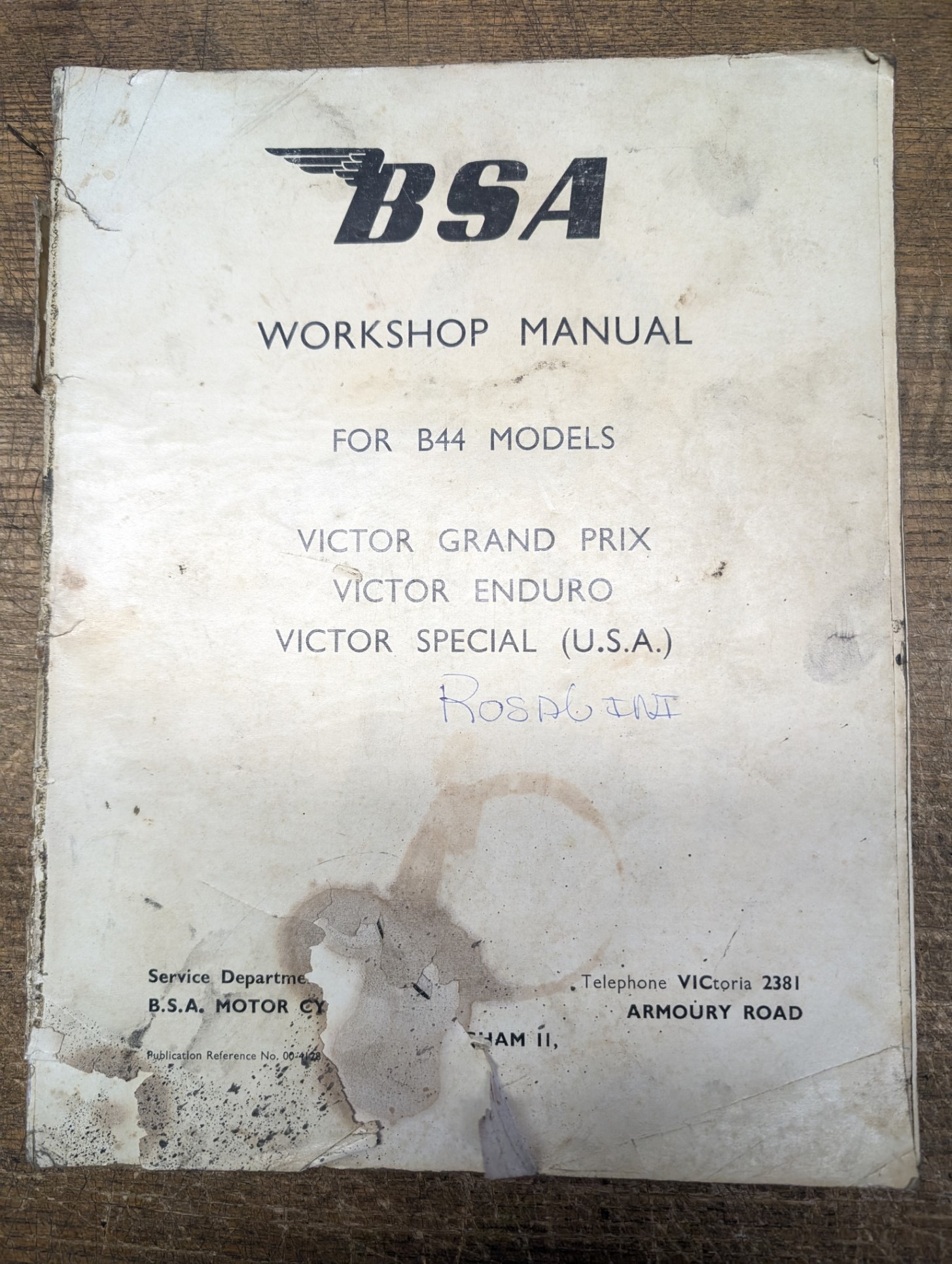 00-4128 Factory BSA Workshop Manual B44 Models – Bound/Loose – Morrie's ...